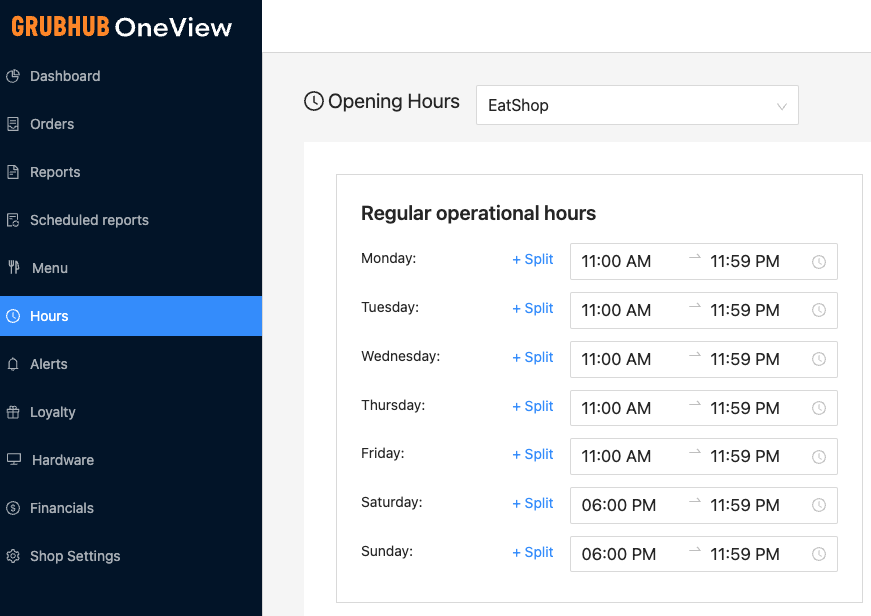 Viewing Hours in OneView – Grubhub for Campus Guides
